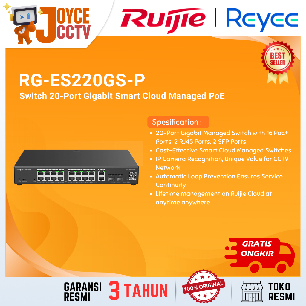 Jual RUIJIE RG-ES220GS-P 20-Port Gigabit Smart Cloud Managed PoE Switch ...