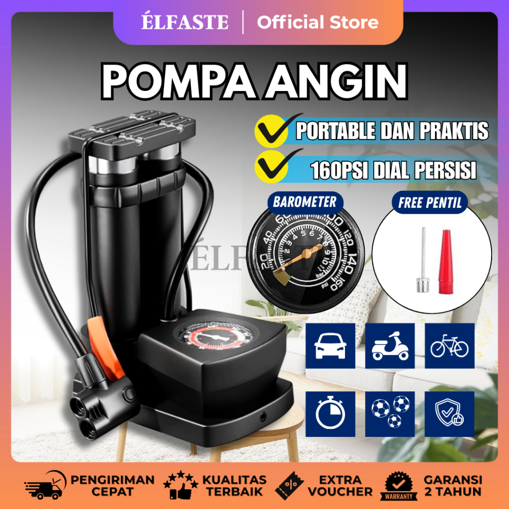 Jual ELFASTE Pompa Angin Kaki Portable 160 PSI Pompa Ban Mobil Motor ...