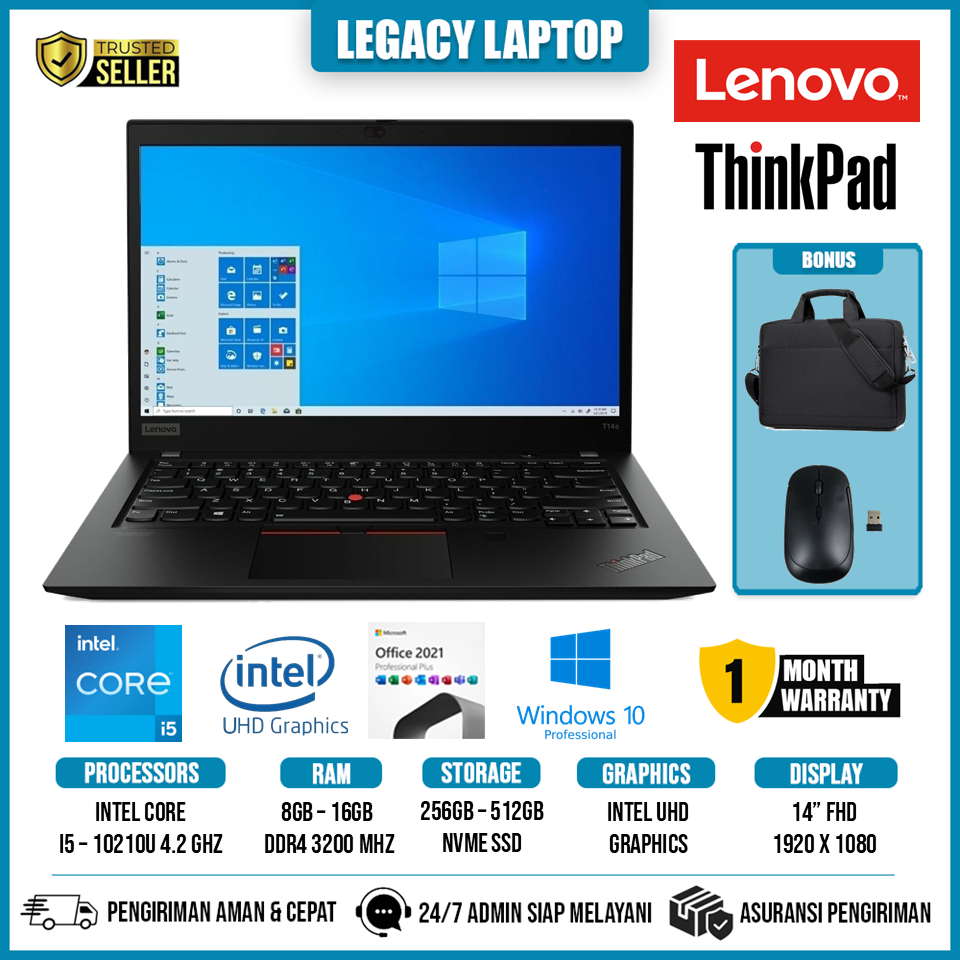 Jual Laptop Lenovo Thinkpad Intel i5 10210U Ram 16GB 512GB SSD 14 Inch ...