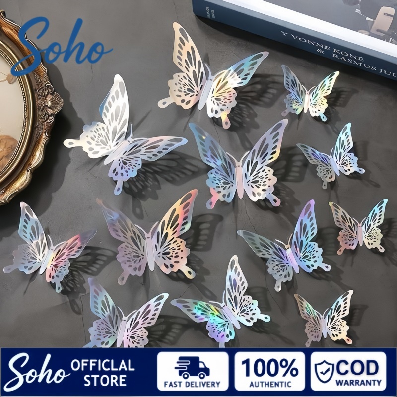 Jual 12 pcs Sticker 3D kupu-kupu Gold Metalic Mengkilap Hiasan KupuKupu ...