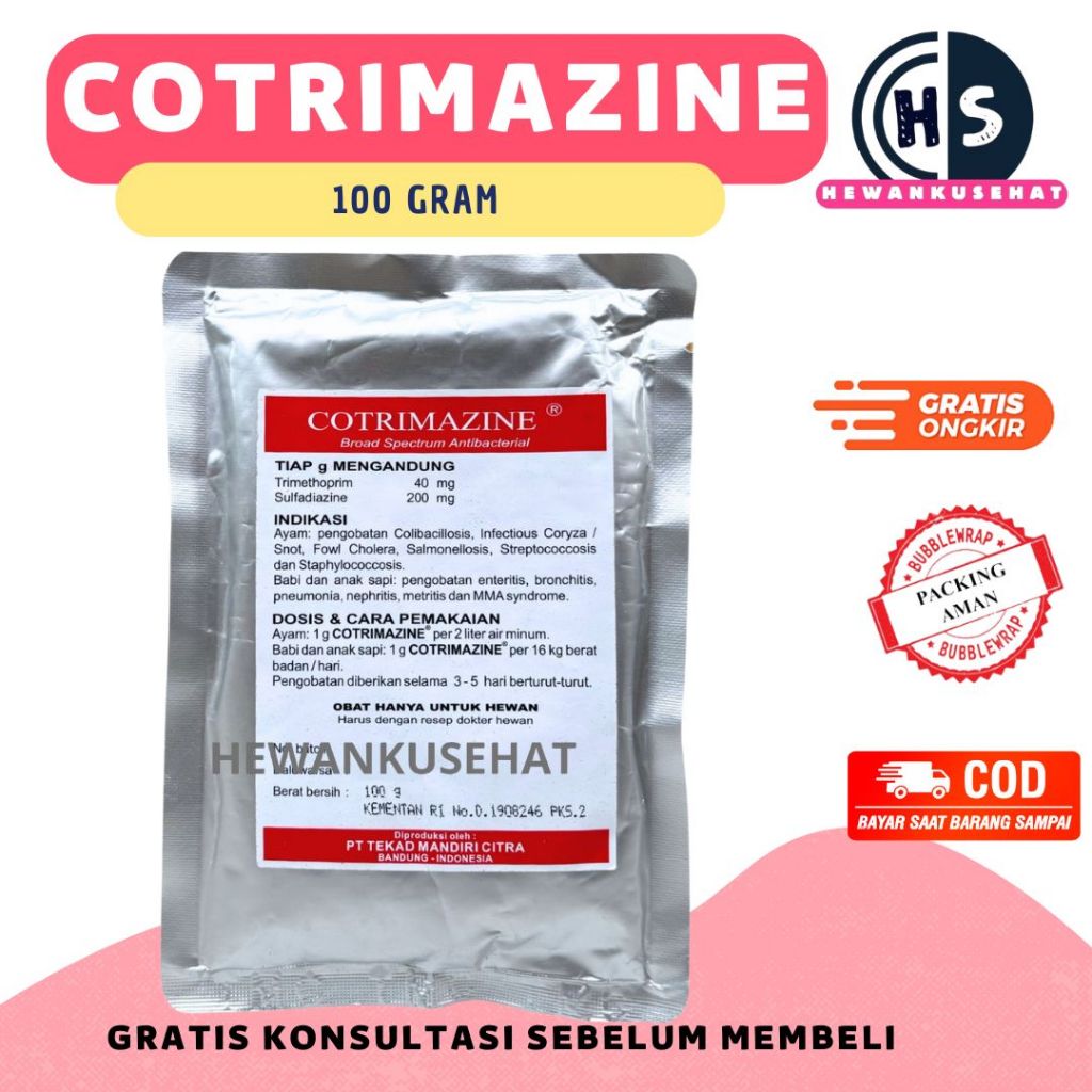 Jual COTRIMAZINE 100 GRAM TMC - Obat pencernaan dan pernafasan hewan ...