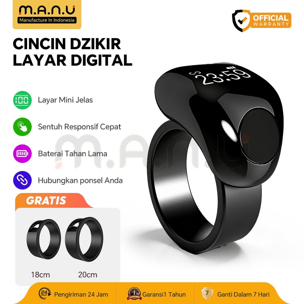 Jual MANU Smart Ring Lite Layar OLED Besar Cincin Muslim Tasbih Digital ...