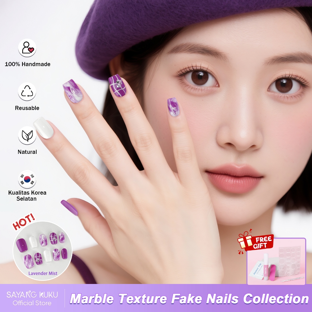 Jual Sayang Kuku x Miniso Softly Marble Kuku Palsu - 10pcs DIY Instant ...