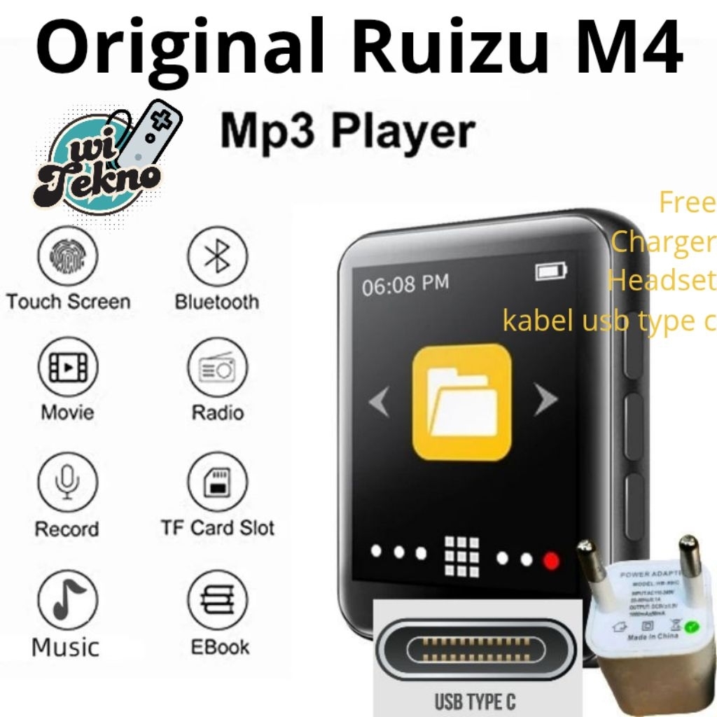 Jual RUIZU M4 USB Type C MP3 layar sentuh DAP Bluetooth Speaker Radio ...