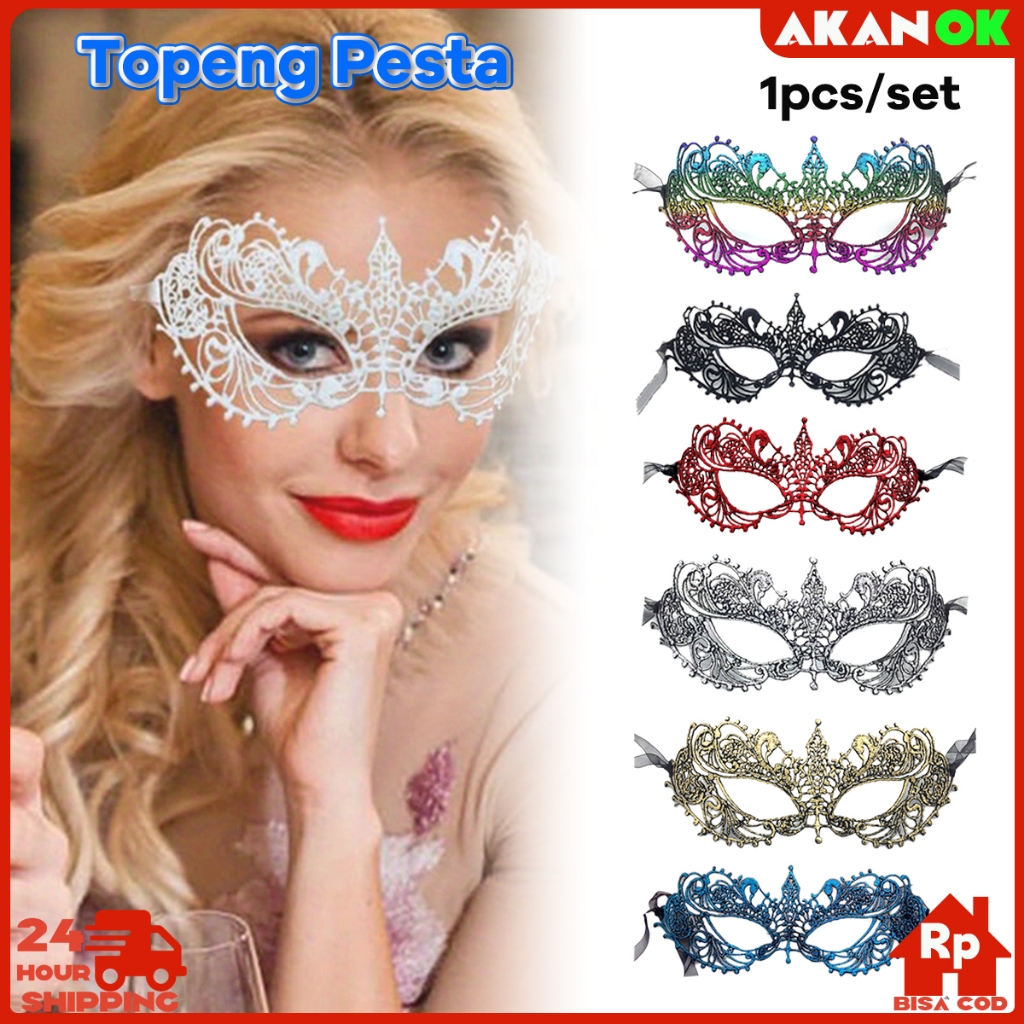Jual Topeng Wanita Setengah Wajah dari Renda Mewah dengan Hiasan Emas ...
