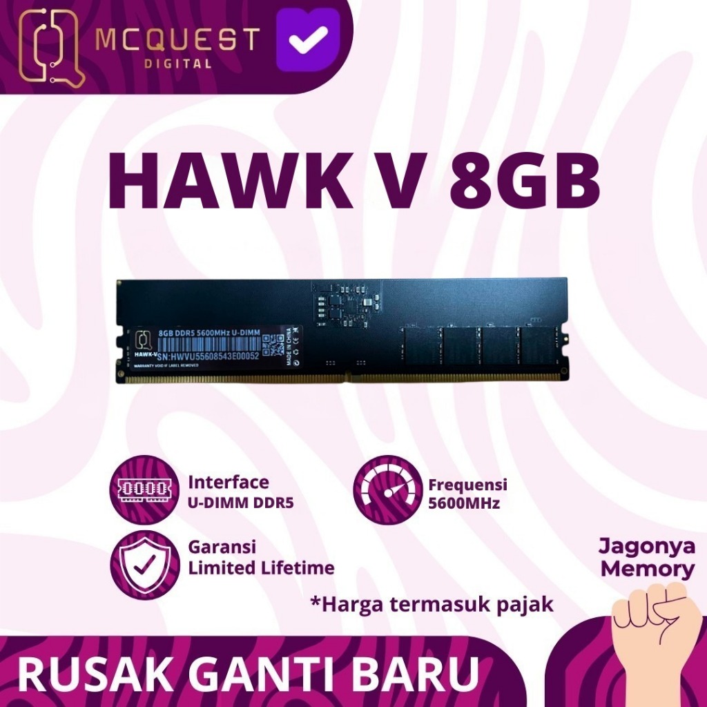 Jual McQuest Hawk DDR5 PC44800 5600Mhz 8GB - Memory Ram PC | Shopee ...