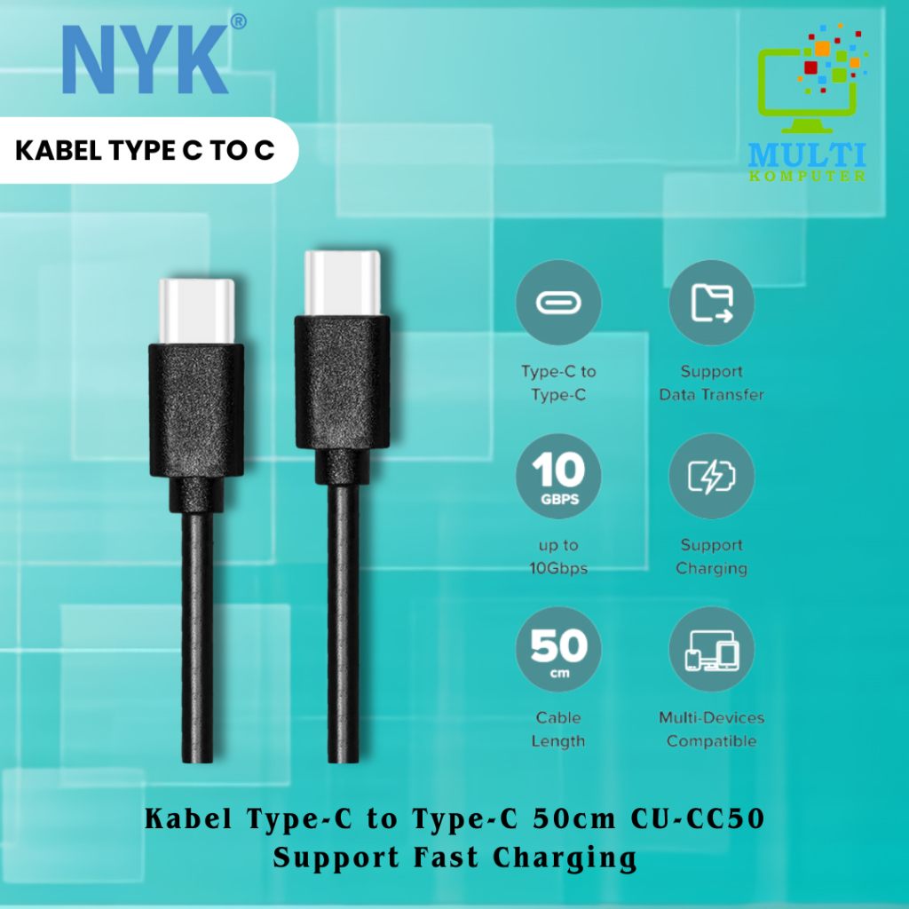 Jual NYK Kabel USB Type C to Type C 50CM NYK | Shopee Indonesia