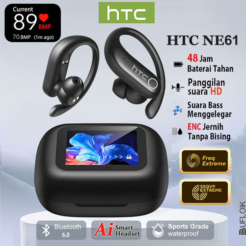 Jual HTC NE61 AI Earphone TWS Bluetooth Open Ear Headset Layar LCD ...