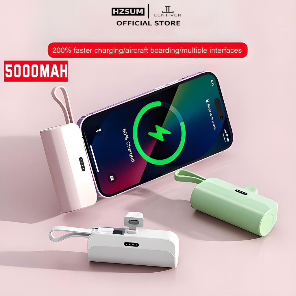 Jual HZSUM LENTIVEN PowerBank 5000mah Mini Size With TYPE C LIGHTING ...
