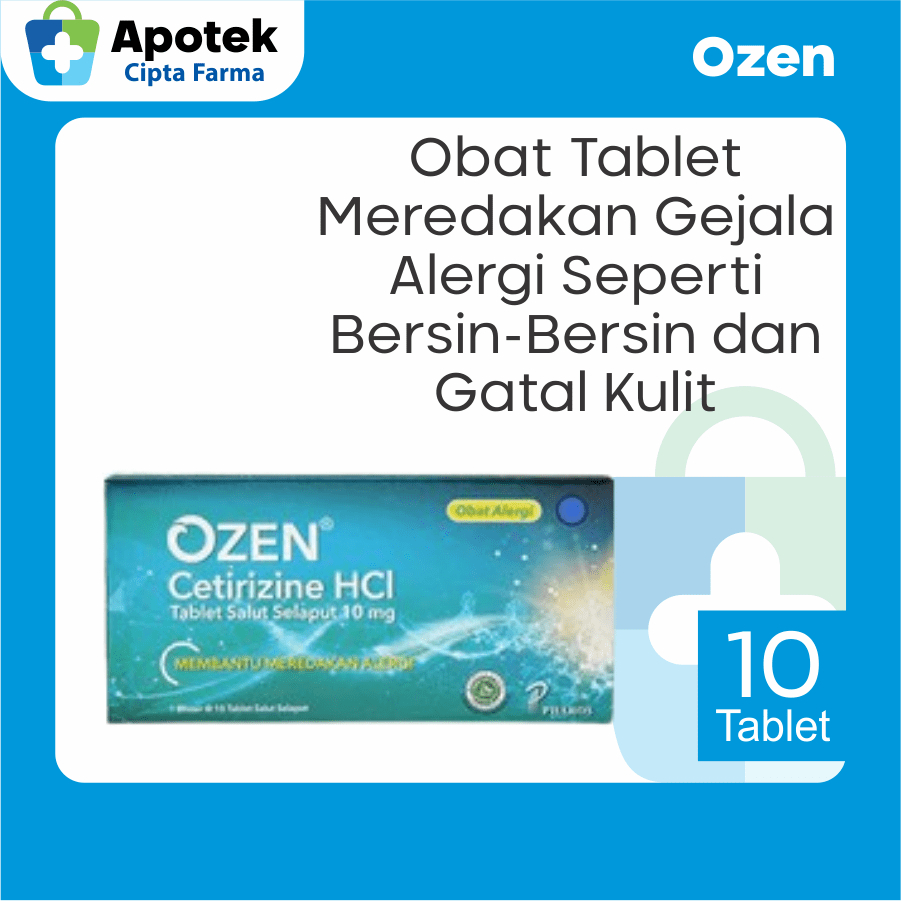 Jual Ozen 10 Tablet Cetirizine Obat Alergi Bersin Bersin Gatal Rhinitis ...