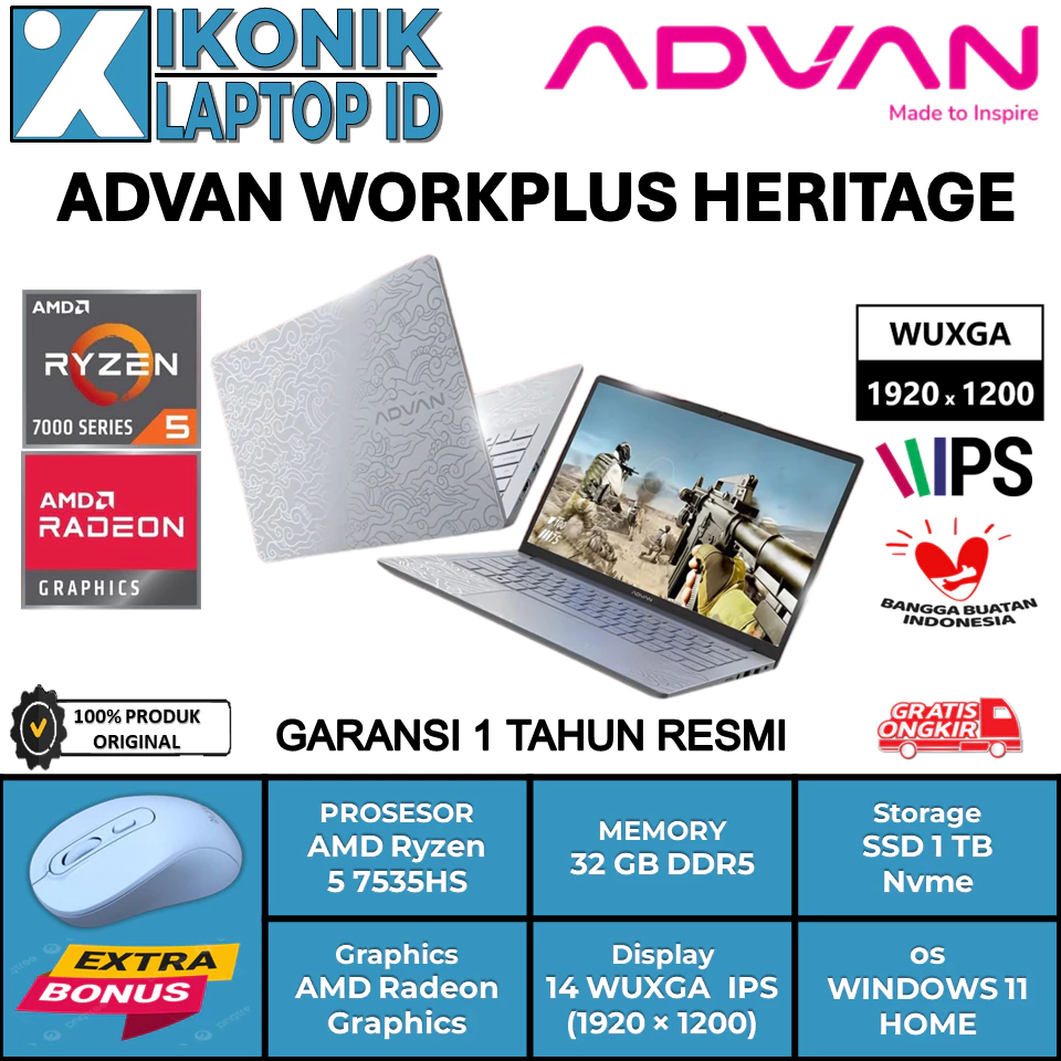 Jual Laptop Advan Workplus Heritage 14 Ryzen 5 7535HS Ram 16GB SSD 1TB ...