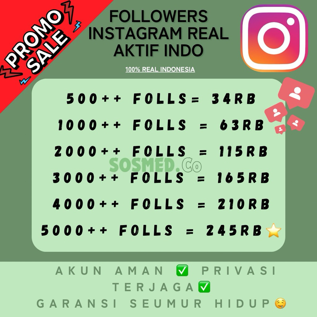 Jual PROMO!!! Followers IG INSTGRAM Aktif Indonesia Permanen Real ...