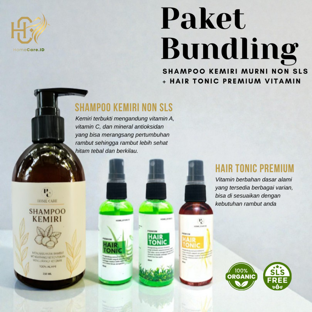 Jual Paket Shampoo Kemiri Murni Non SLS + Hair Tonic Premium ...