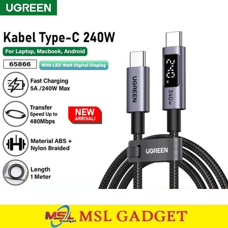 Jual UGREEN Kabel Data USB Type C to Type C 5A 240W Digital Display PD3 ...