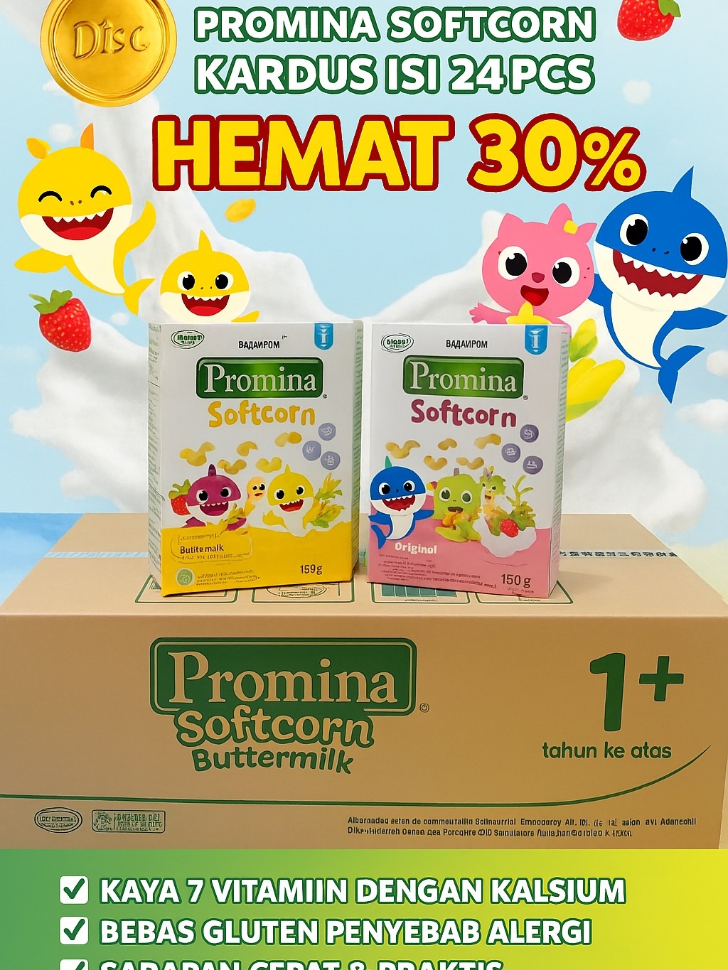 Jual 1 KARTON Promina Softcorn Snack Bayi 15gr Aman Dan Nyaman. Lebih ...