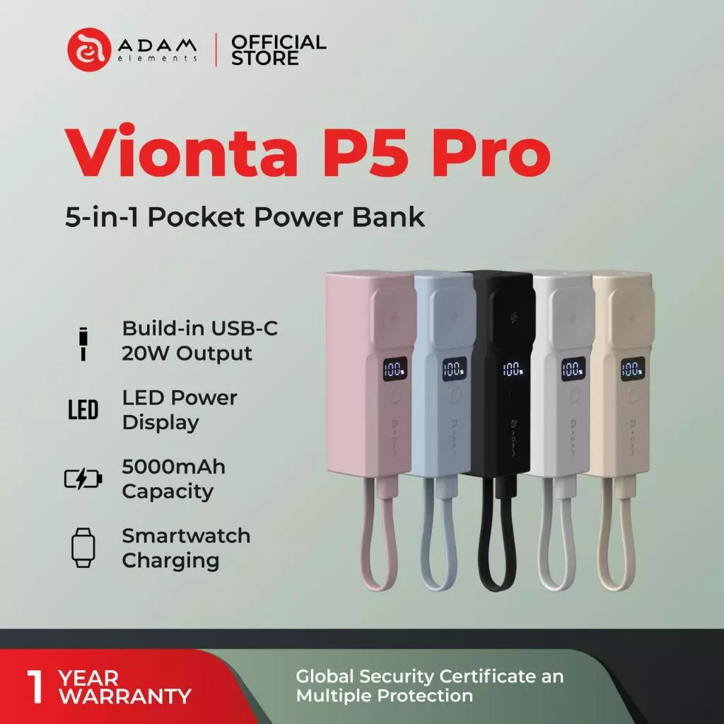 Jual Adam Elements Power Bank Pocket 5000 mAh - Built-in USB-C Cable ...