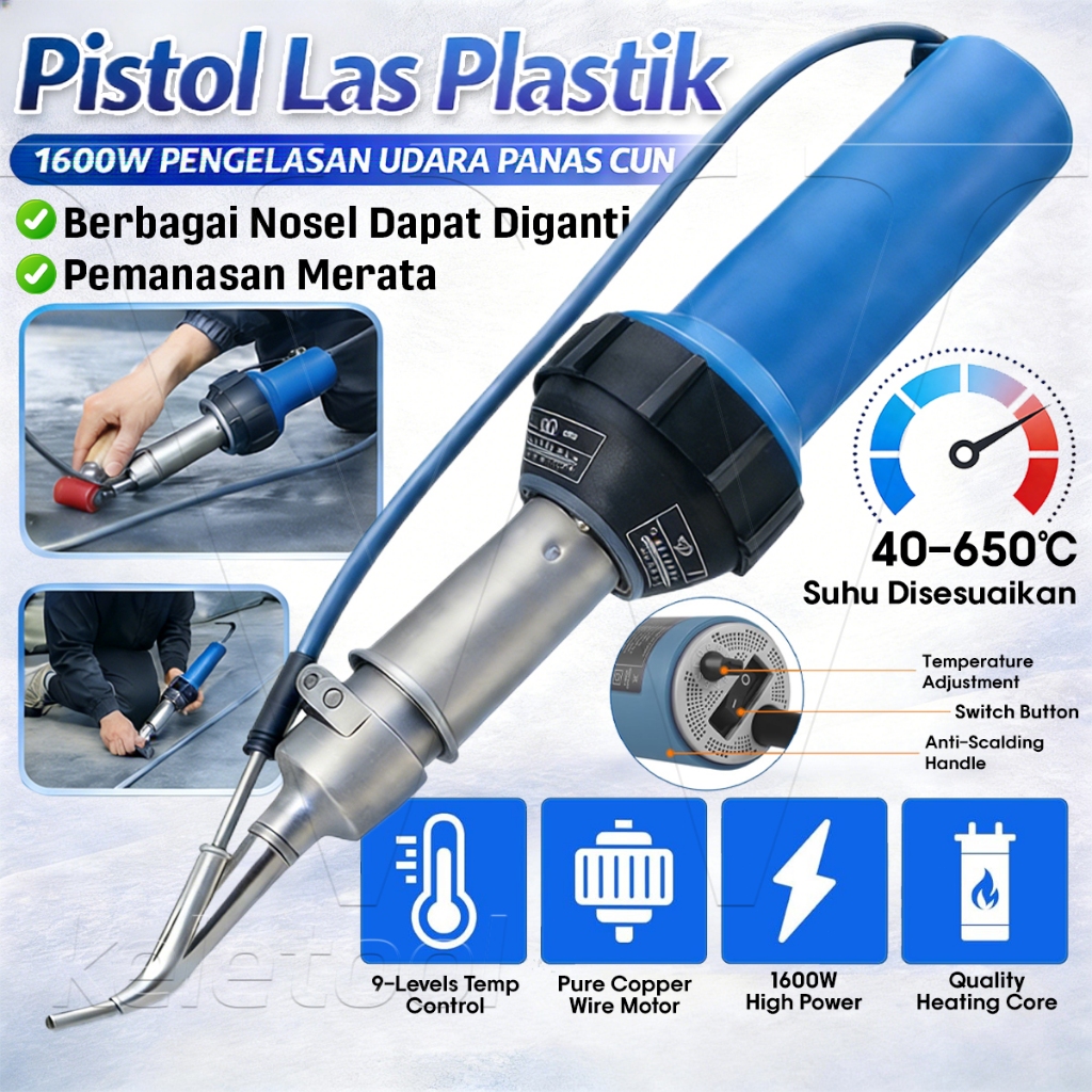 Jual Pistol Las Plastik 1600w Hot Air Plastik Welding Gun Torch Dengan ...