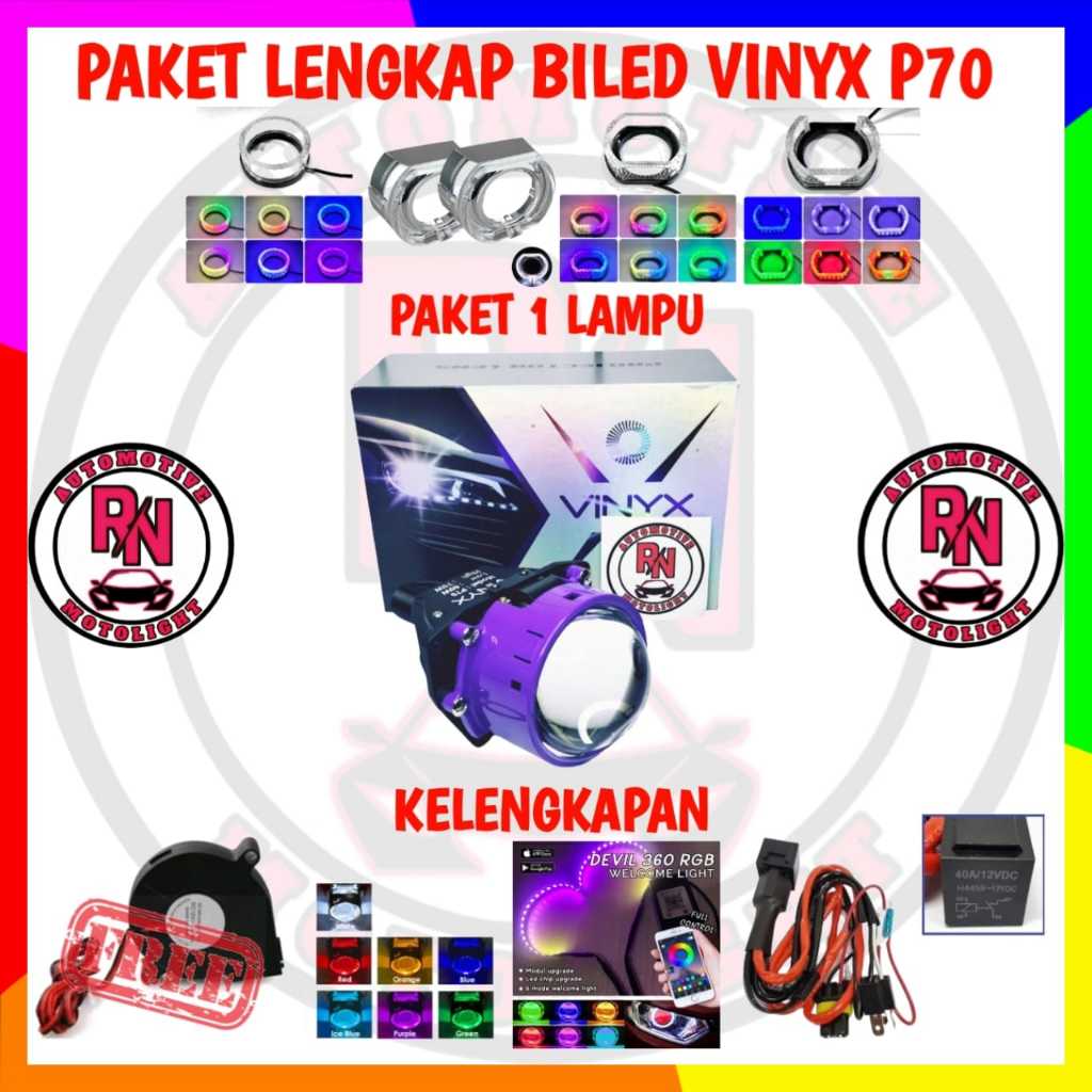 Jual Vinyx P70 BiLED Projector 3 Inchi Motor Paket Lengkap 1 Lampu Full ...