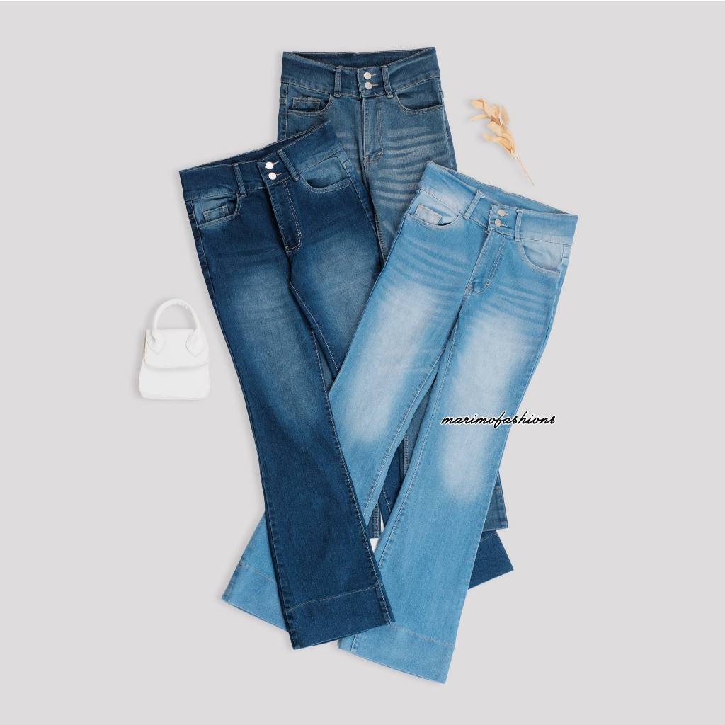 Jual Jennie-HighWaist Cutbray Jeans Celana Flare Panjang Stretch Wanita ...