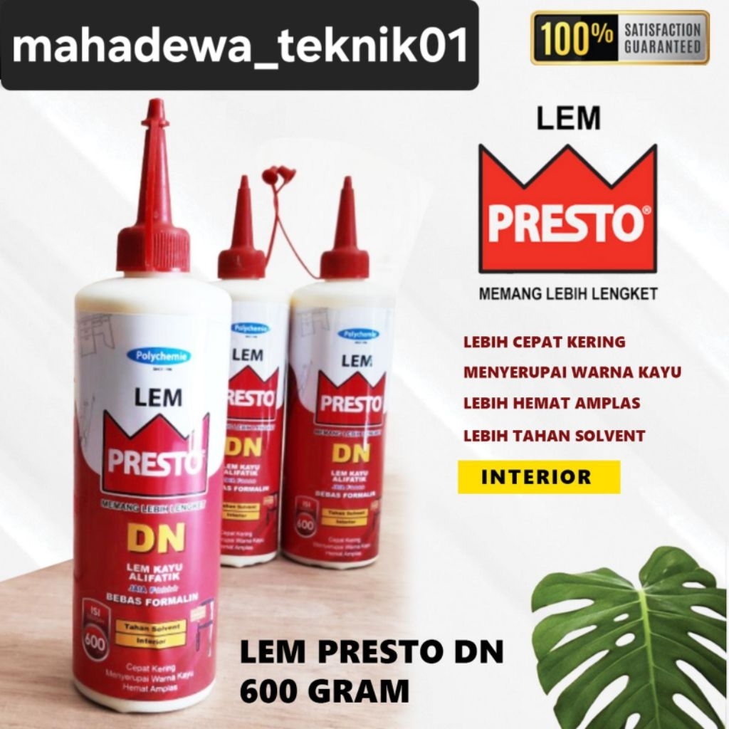 Jual Lem Kayu Presto DN 600gram Lem Perekat Kayu Super Alifatik Bebas ...