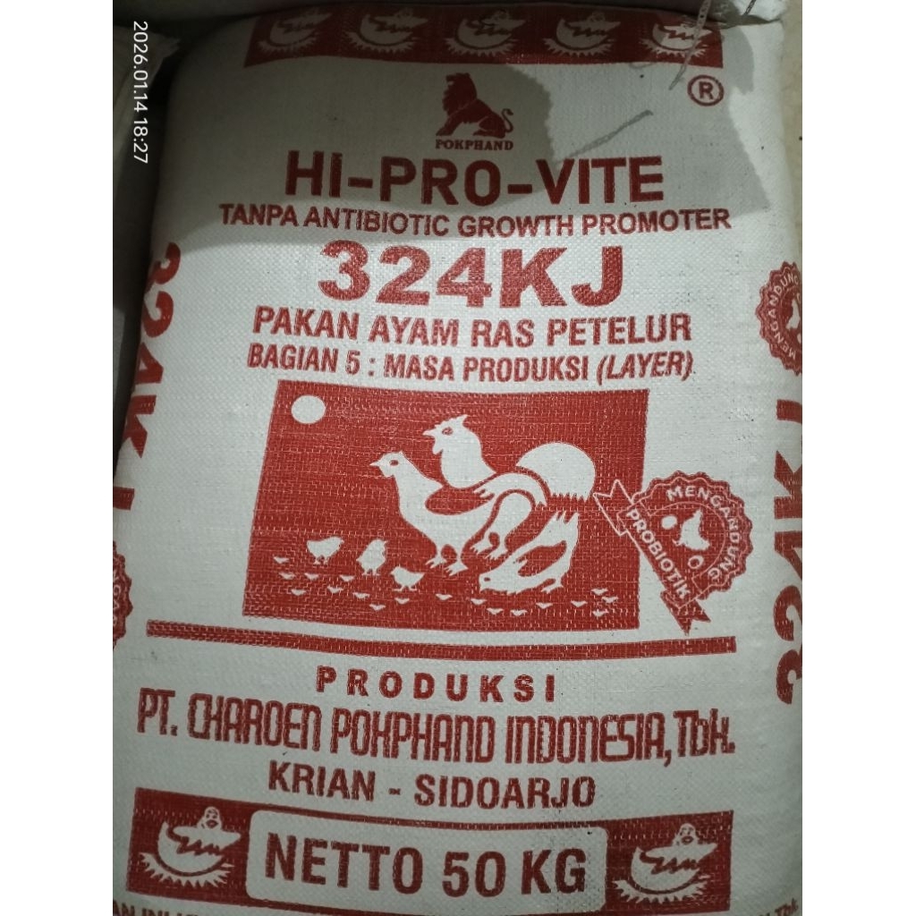 Jual 20KG, VOER 324KJ PAKAN AYAM RAS PETELUR ORIGINAL CHAROEN POKPHAND ...
