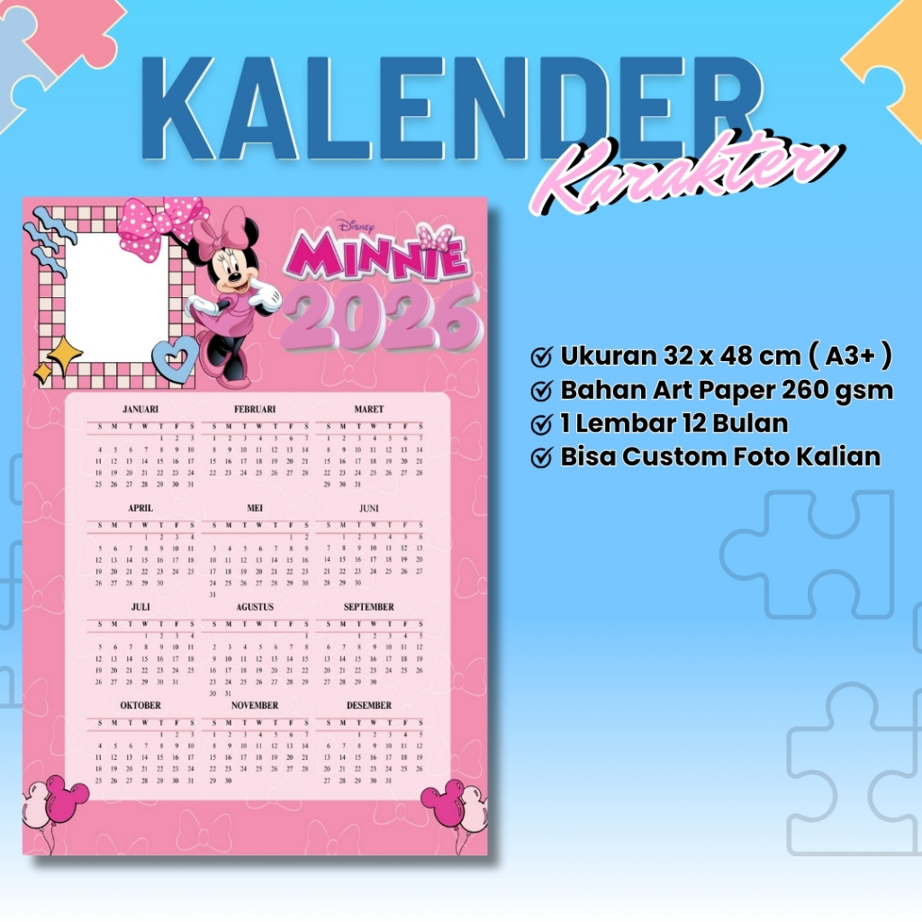 Jual KALENDER KARAKTER MINNIE MOUSE 2026 | KALENDER LENGKAP 2026 ...