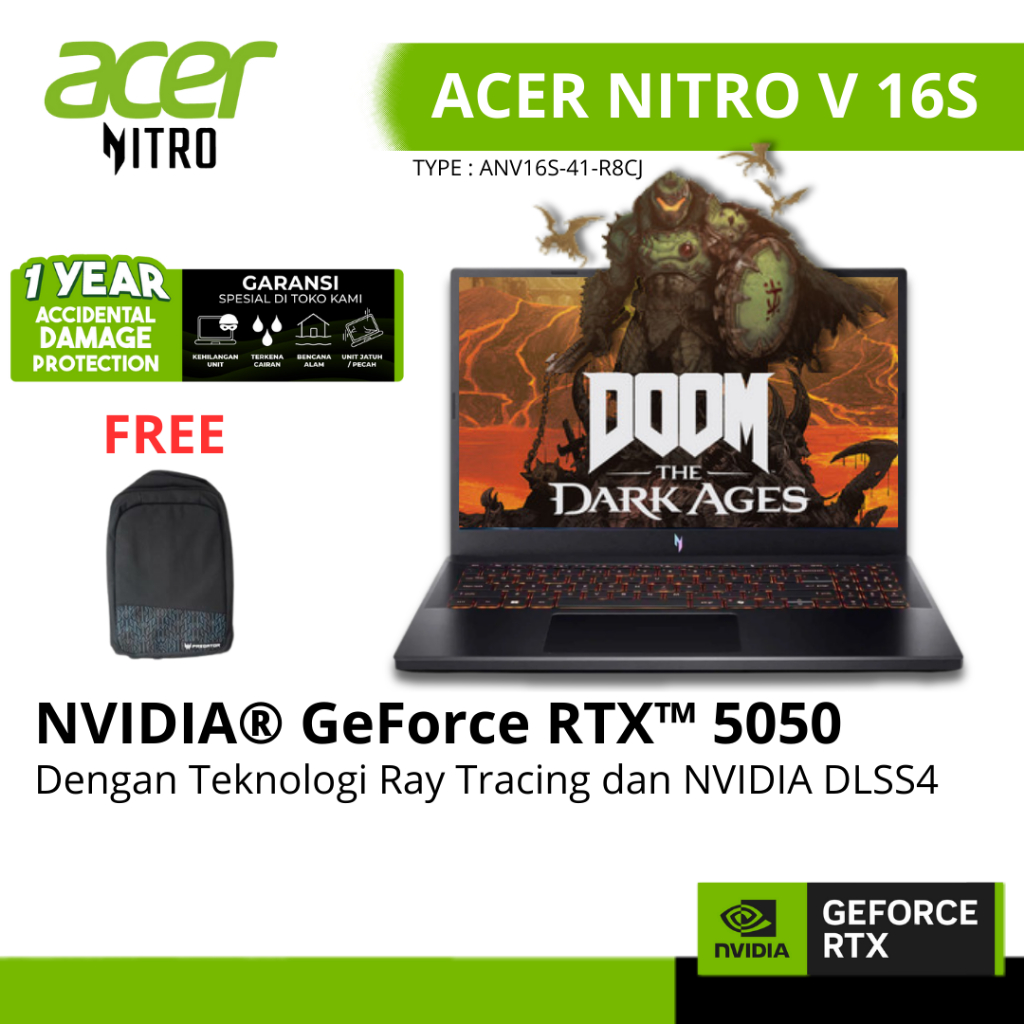 Jual ACER NITRO V 16S Ryzen 7 260 GeForce GeForce RTX5050 8GB RAM 16GB ...