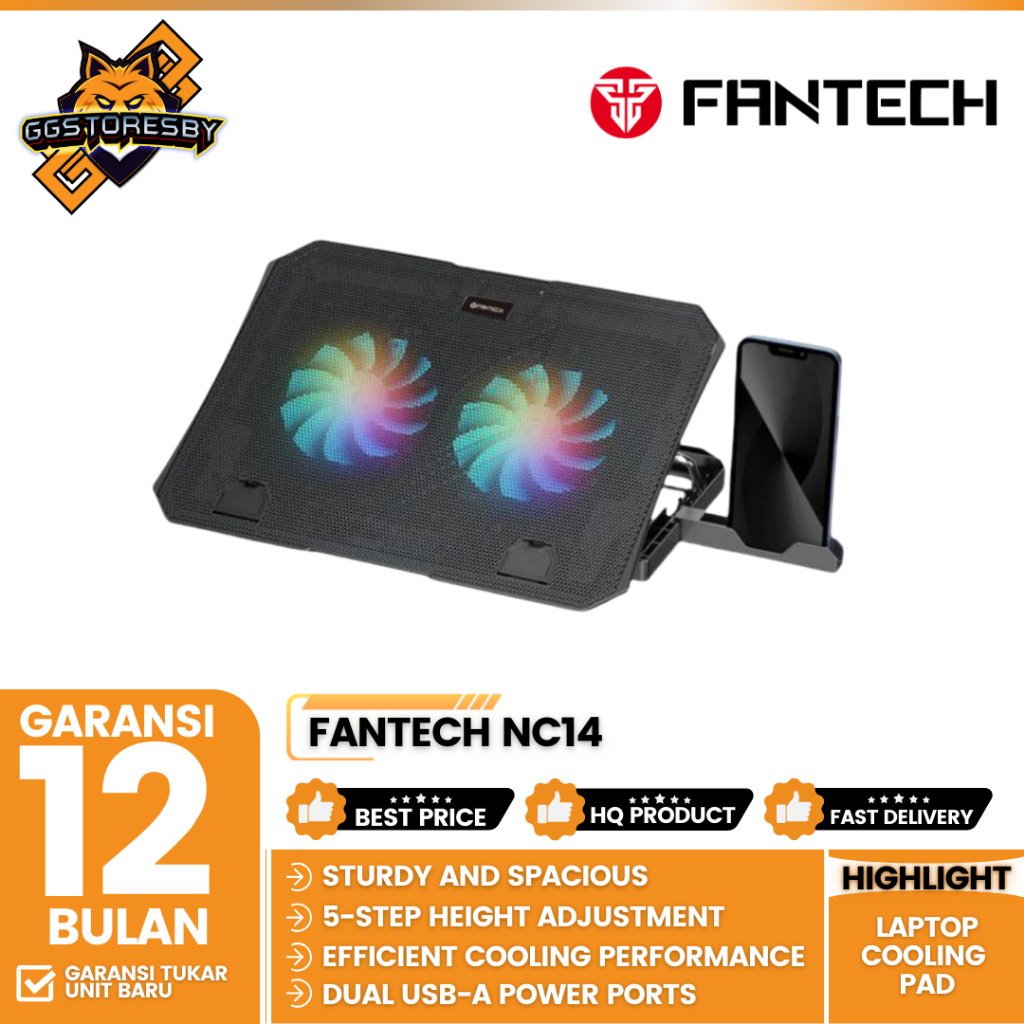 Jual Fantech NC14 Notebook Cooler Adjustable Height Laptop Cooling Pad ...
