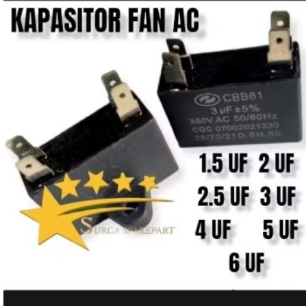 Jual kapasitor fan AC 1.5 uf 2.5 uf 3 uf 4 kaki Capasitor 2.5uf ...