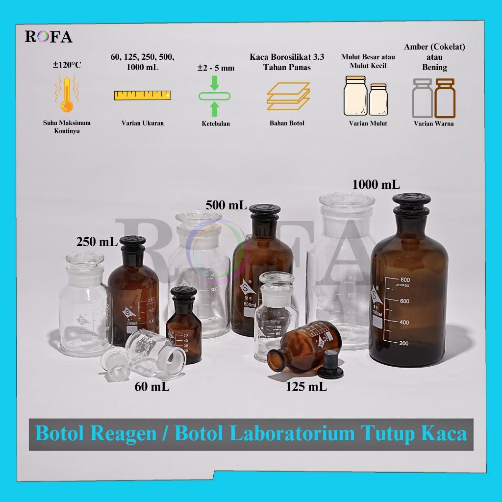 Jual Botol Reagen / Botol Laboratorium / Botol Kimia Tutup Kaca Tahan ...