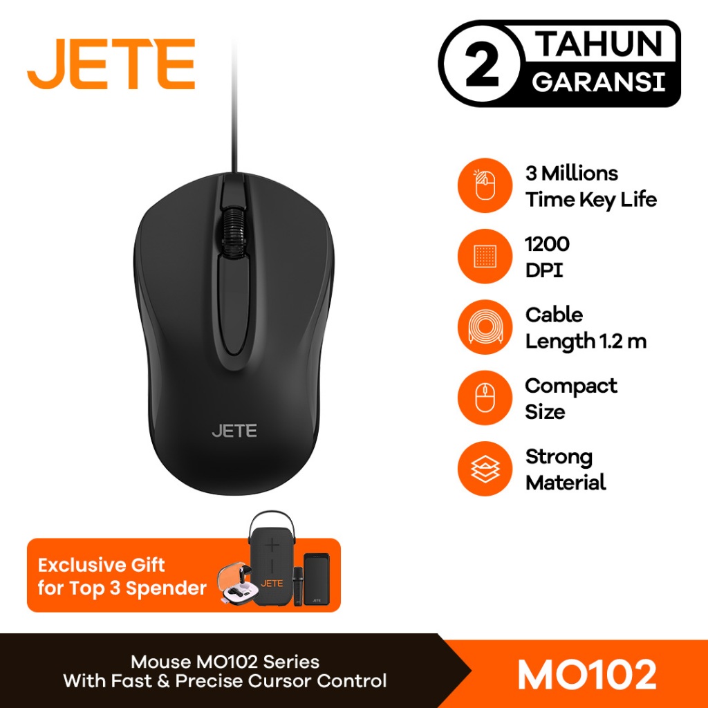 Jual Mouse Kabel JETE MO102 1200 DPI Wired Optical Mouse Kerja Kantor ...