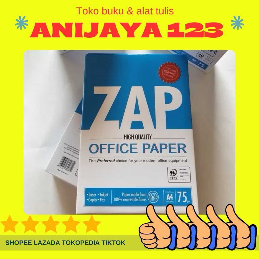 Jual KERTAS HVS MEREK ZAP a4 75gr1RIM ISI 500LEMBAR | Shopee Indonesia