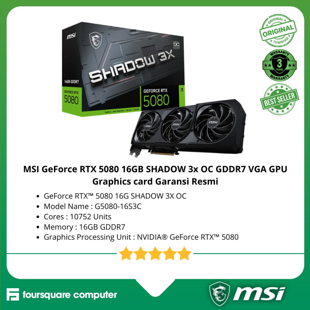 Jual MSI GeForce RTX 5080 16GB SHADOW 3x OC GDDR7 VGA GPU Graphics card ...