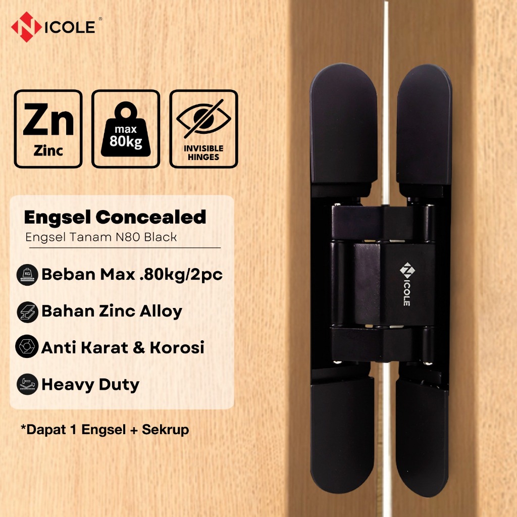 Jual Nicole Engsel Tanam Pintu Engsel Concealed Invisible Hinges Black ...