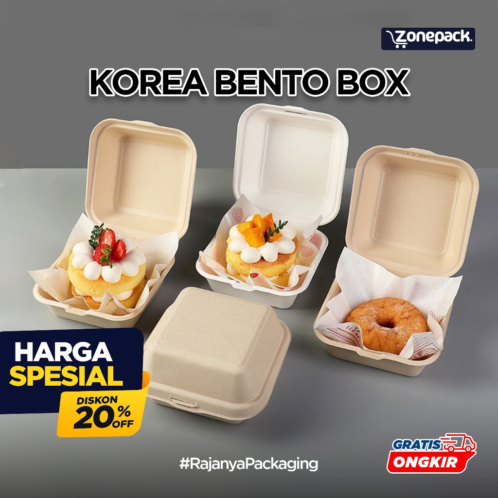 Jual Bagasse Burger Box Lunch Box Kotak Tart Mini | Korea Box Bento ...