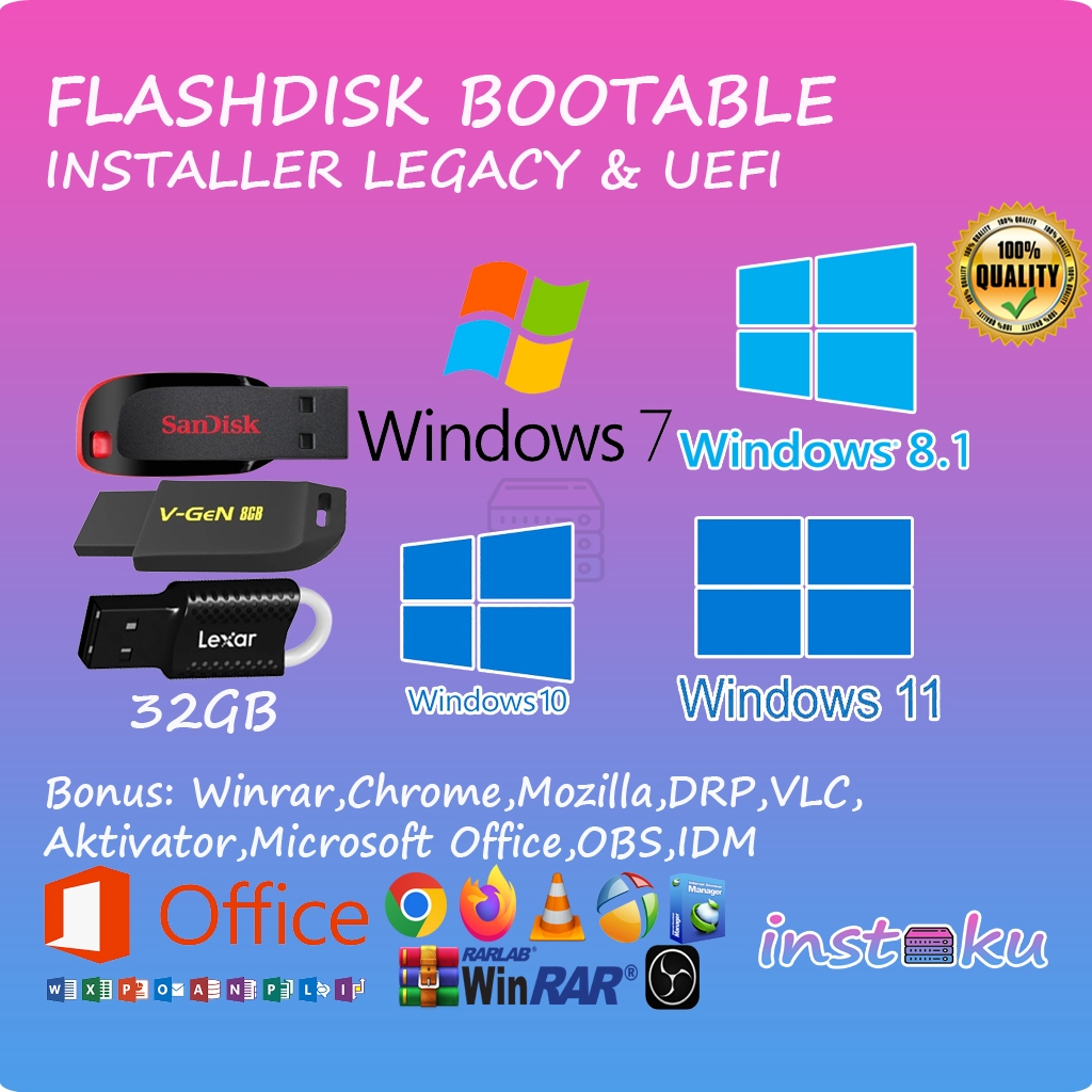Jual Flashdisk Bootable Windows 10, 11, 8.1, 7 Installer Microsoft ...