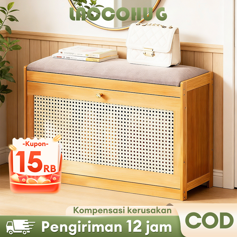 Jual Laccohug Bangku Sepatu Bambu Bangku Sepatu Penyimpanan Dua Lapis ...