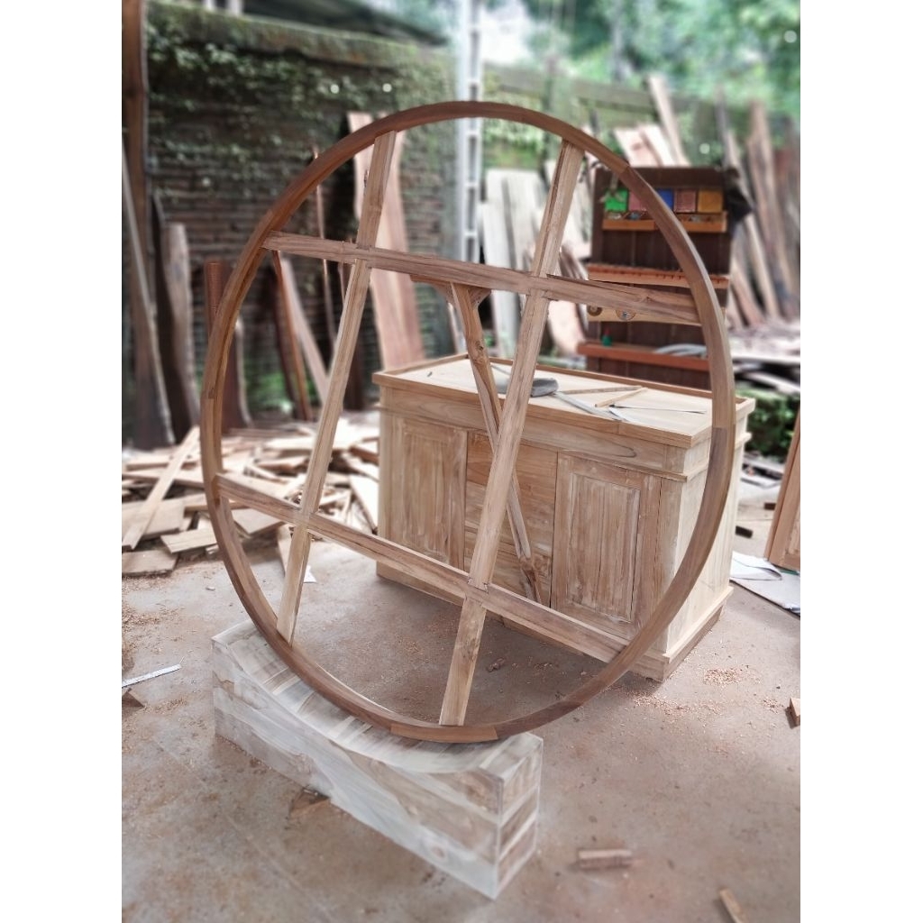 Jual frame cermin bulat/frame lukisan bulat kayu jati ukuran jumbo ...