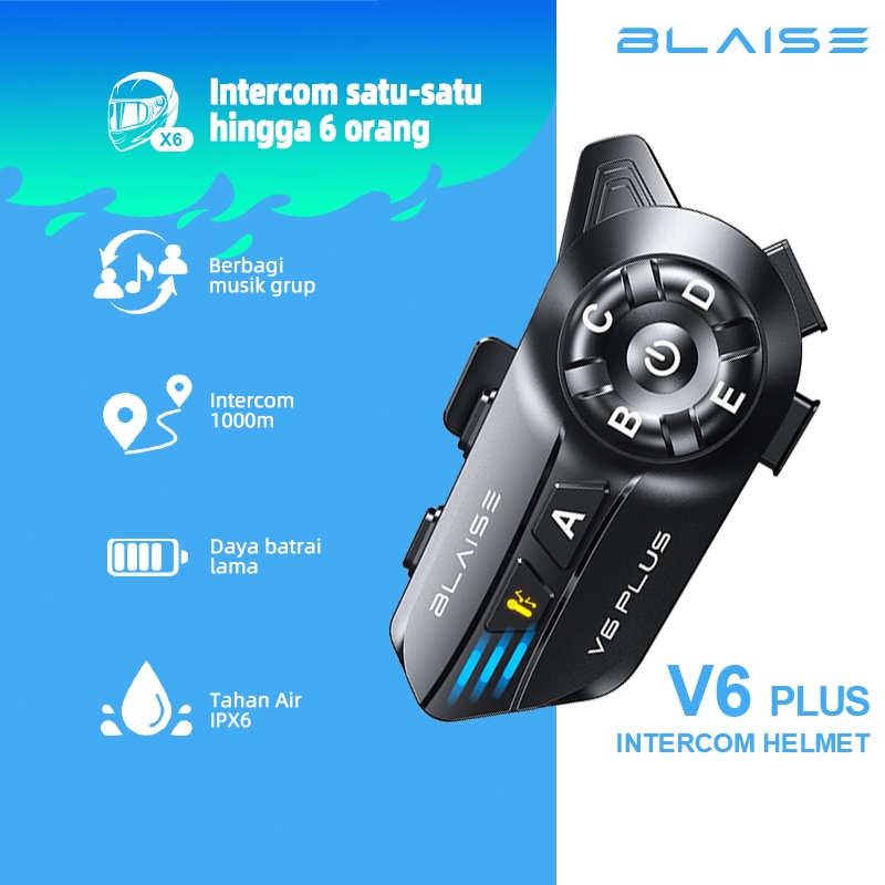 Jual BLAISE V6 Plus Intercom Helm headset Interkom buat 6 Riders Musik ...