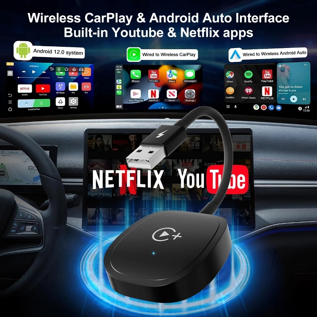 Jual FEINODI Apple CarPlay/Android adapter, wired to wireless, supports ...