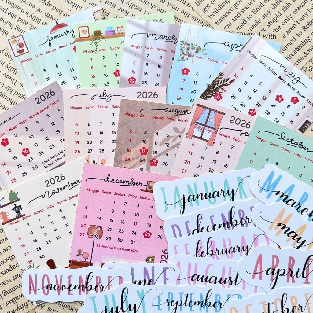 Jual 24pcs/pack CUTE STICKER MINI KALENDER 2026 / kalender mini ...