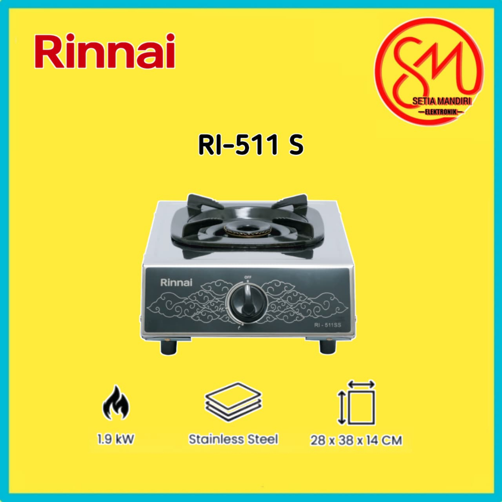 Jual Rinnai RI 511 SS Kompor Gas 1 Tungku Stainless Api Sun Burner ...