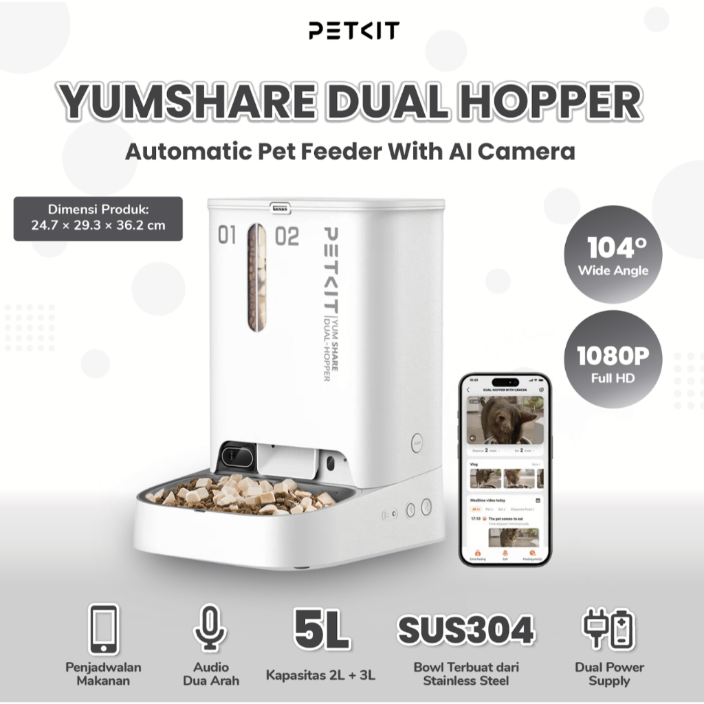 Jual PETKIT YumShare Gemini Dual-hopper 2 with Camera Smart Pet Feeder ...