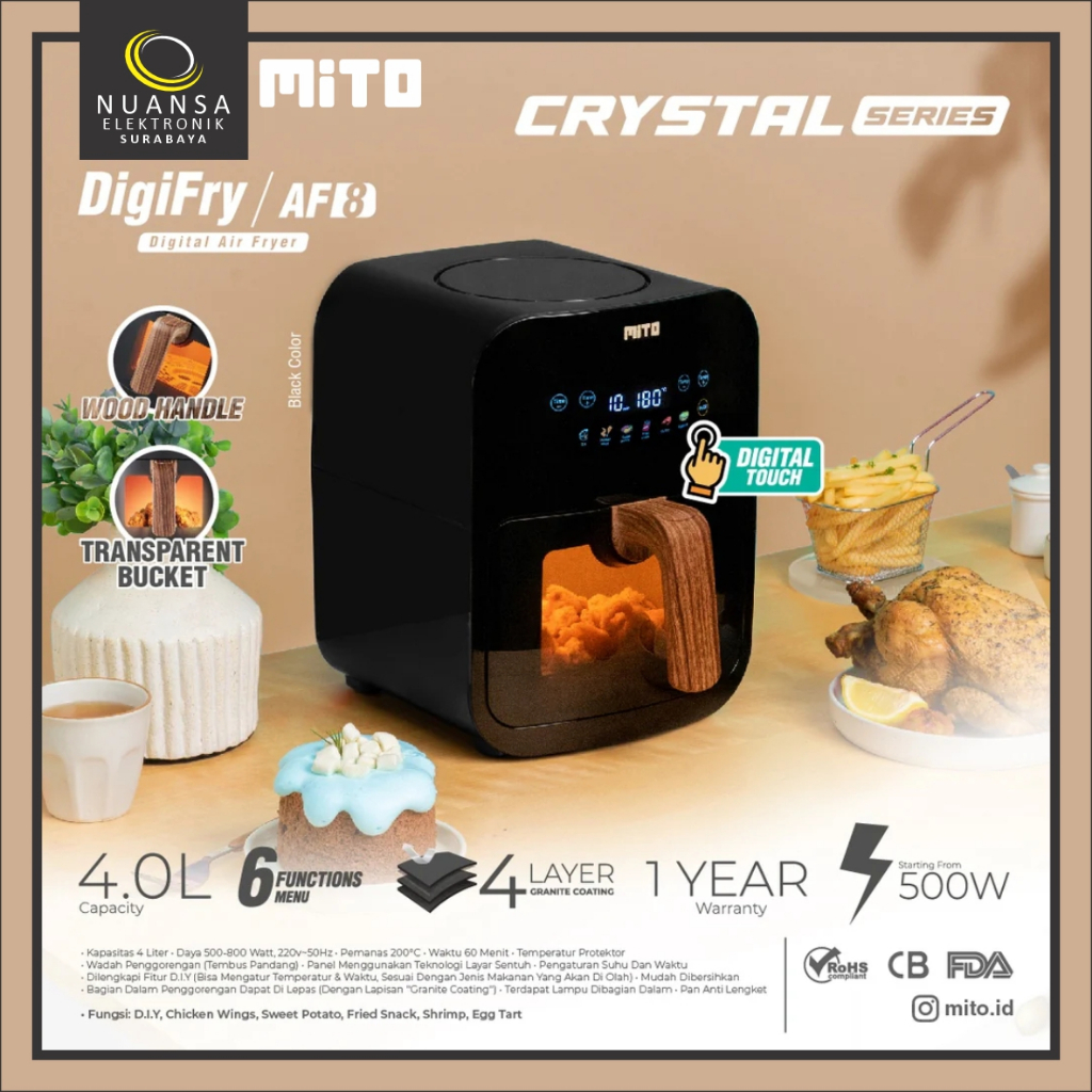 Jual MITO AF8 / AF-8 / AF 8 Digital Air Fryer Black Hitam DIGIFRY ...