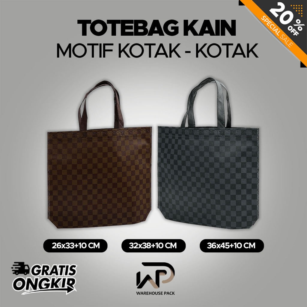 Jual Totebag Kain Motif Kotak - Kotak | Tas Spunbond Laminasi Motif ...