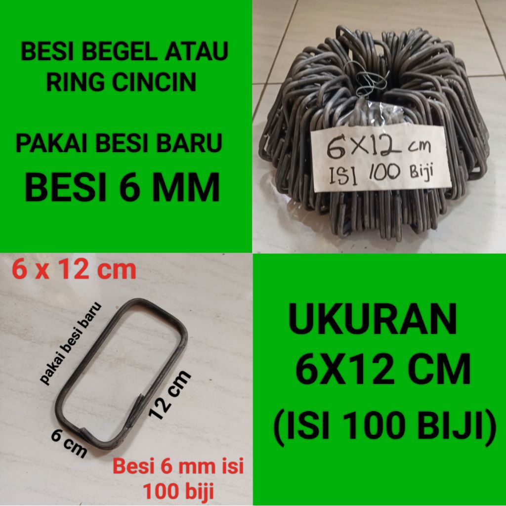 Jual besi begel/ring cincin/besi kolom ukuran 6x12 cm isi 100 biji ...