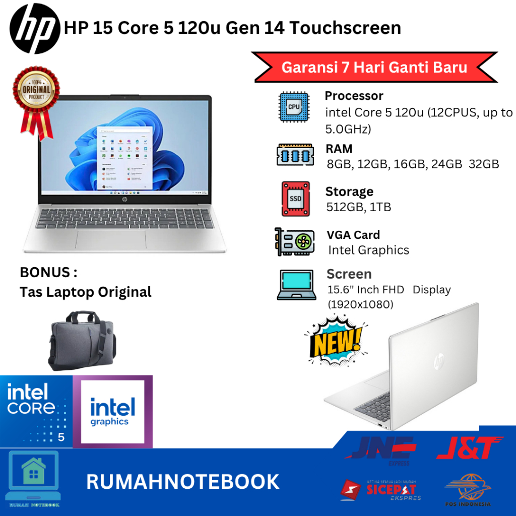 Jual Laptop Baru Hp 15 Core 5 120u 12 cpus 5,0Ghz Gen14 Touchscreen ...