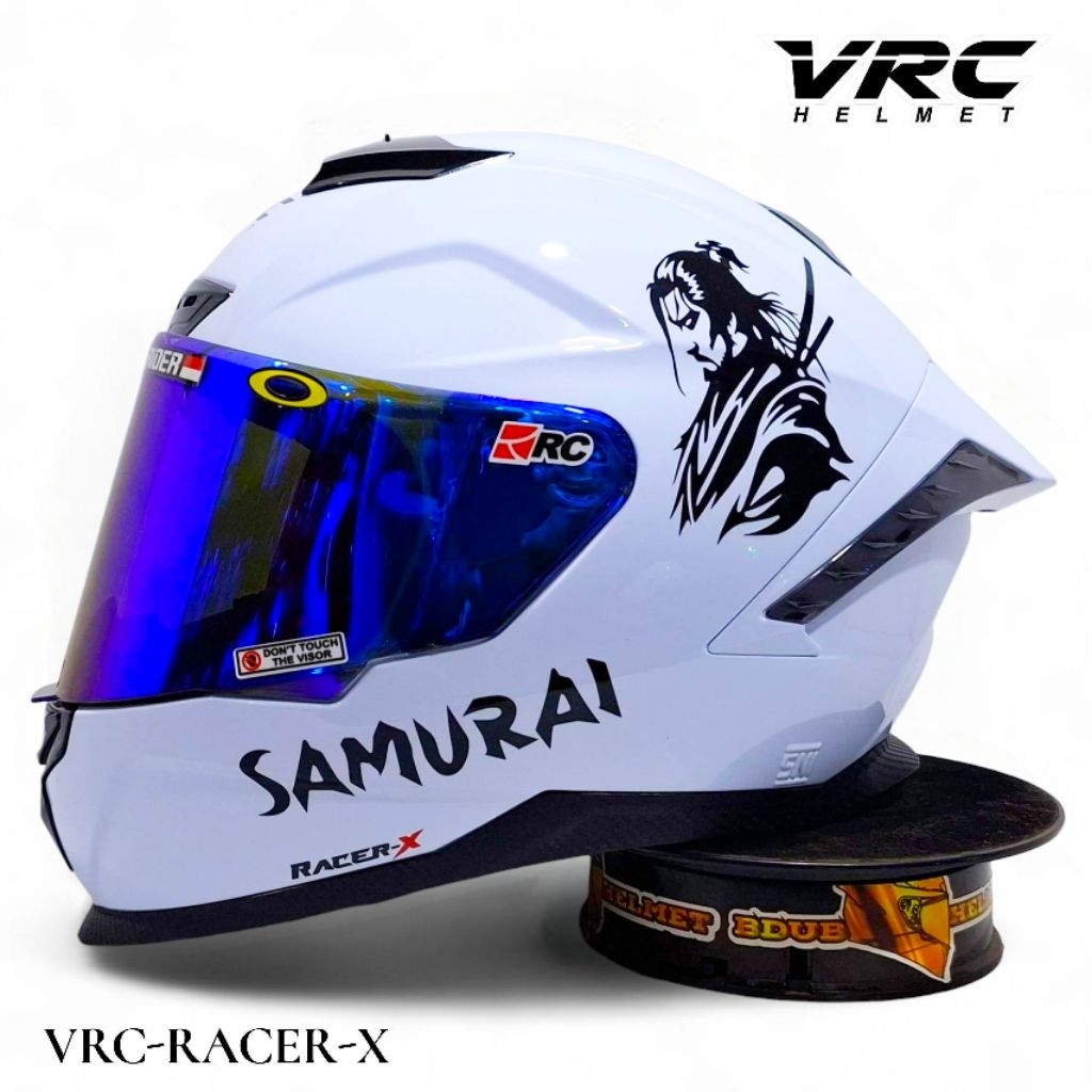 Jual Helm full face Vrc Racer X White Samurai paket ganteng spoiler 3D ...
