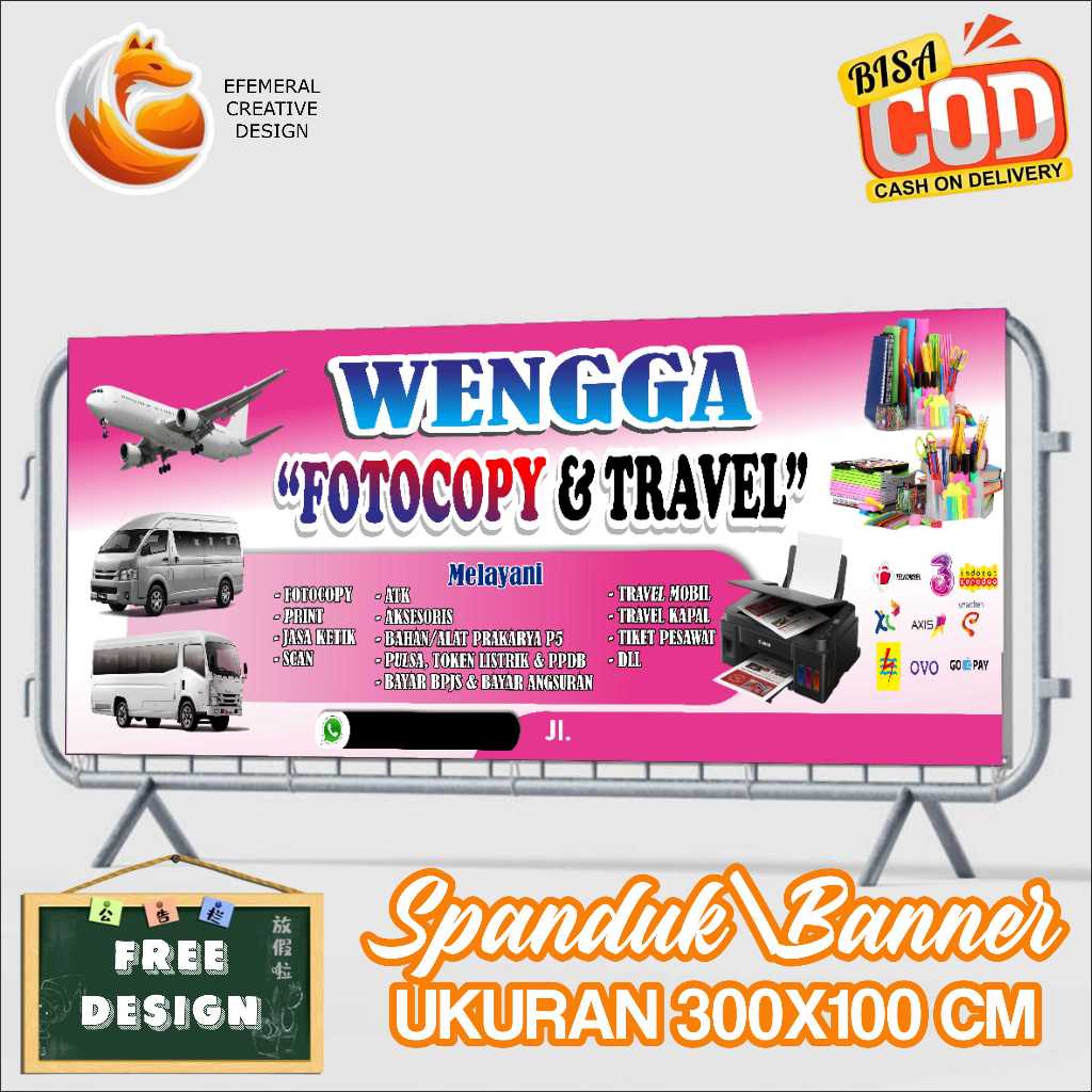 Jual Cetak Spanduk Banner Fotocopy & Travel 300X100 Cm Free Desain Dan ...