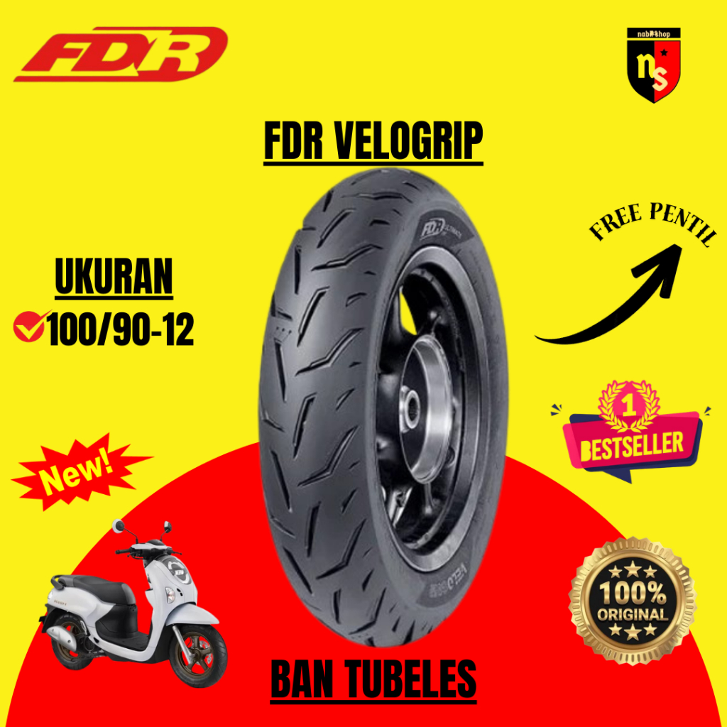 Jual Ban Motor FDR VELO GRIP 100/90 Ring 12 Tubeles Free Pentil Untuk ...